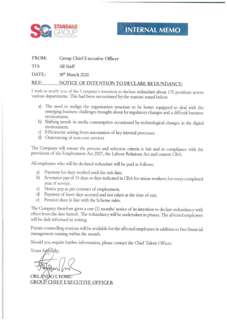 Standard Media Group to fire 170 employees